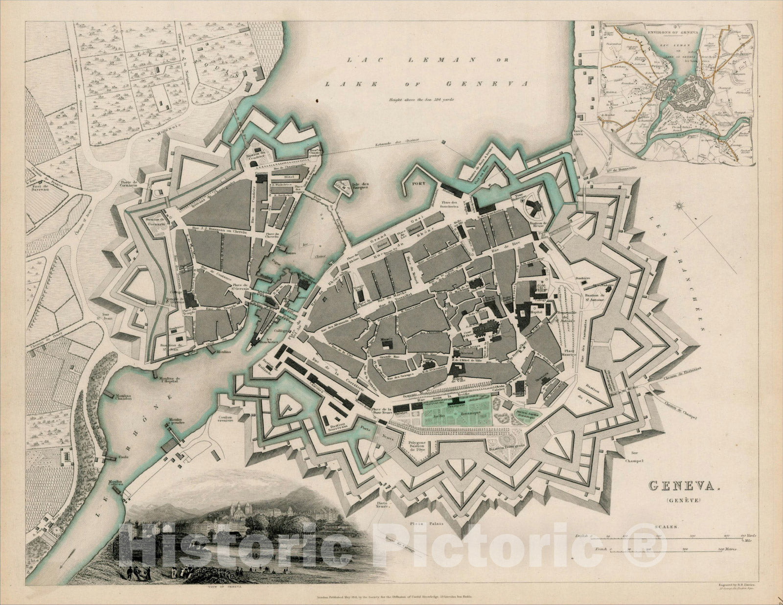 Historic Map : Geneva [Gen?e], 1841, Society for the Diffusion of Usef ...