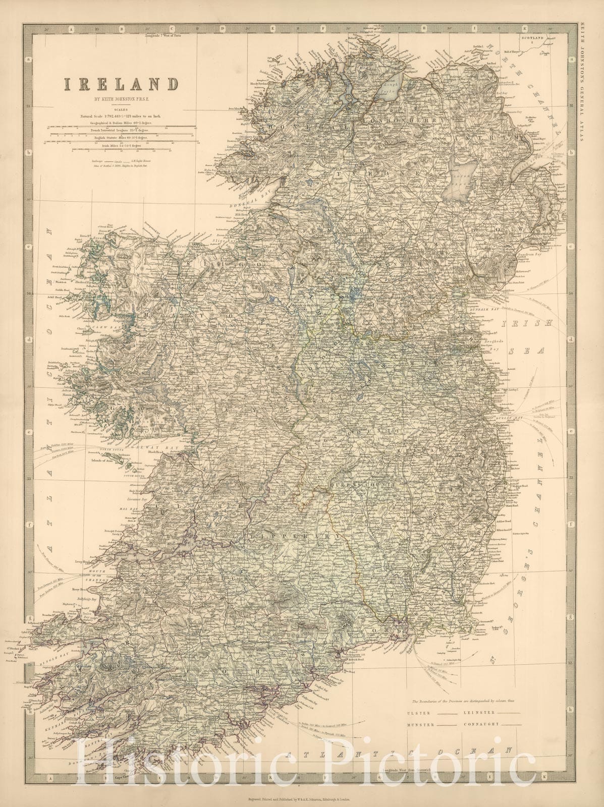 Historic Map : Ireland, 1861, Alexander Keith Johnston, Vintage Wall A ...