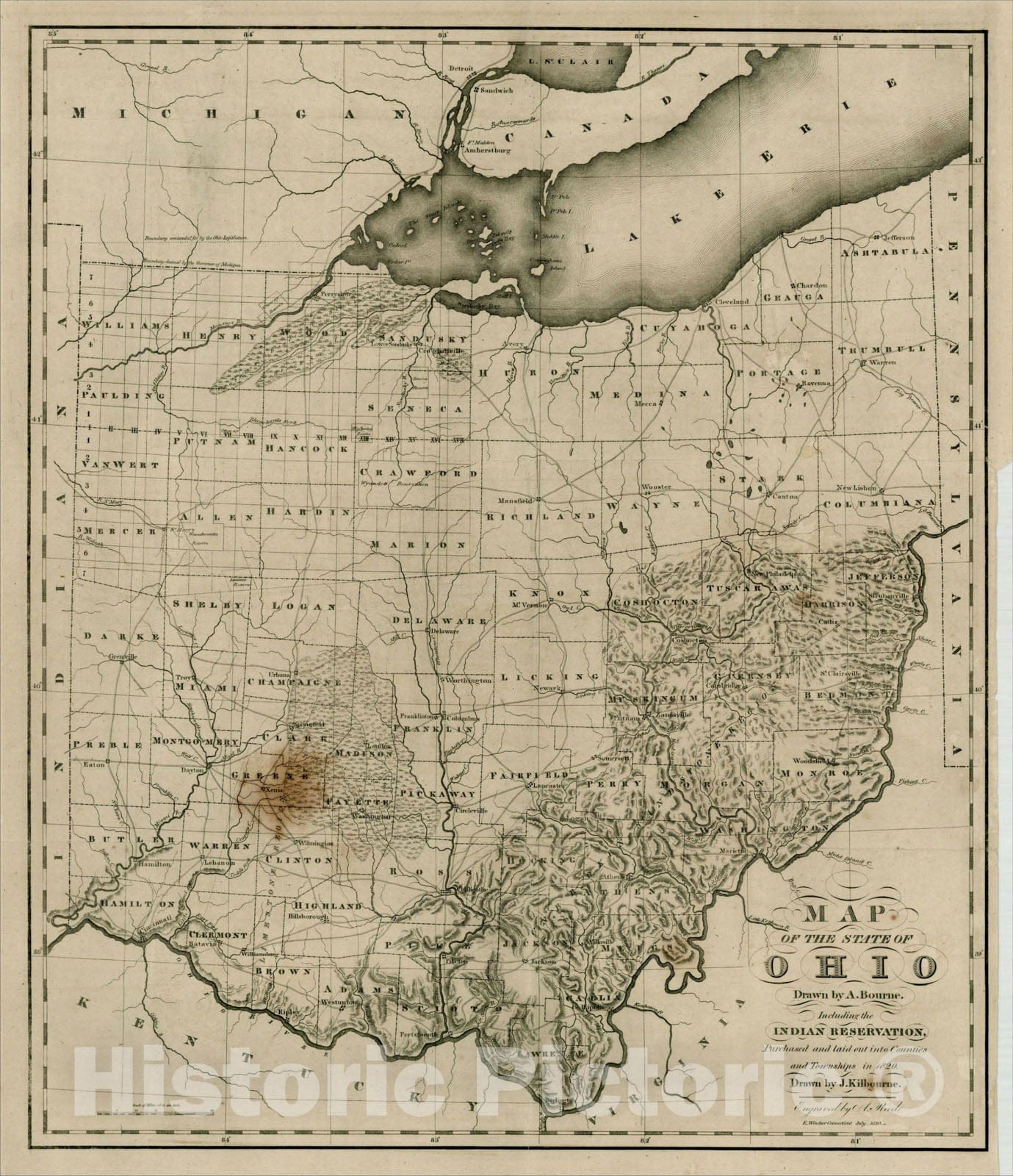 Historic Map : Map Of The State of Ohio, 1820, Caleb Atwater, Vintage ...