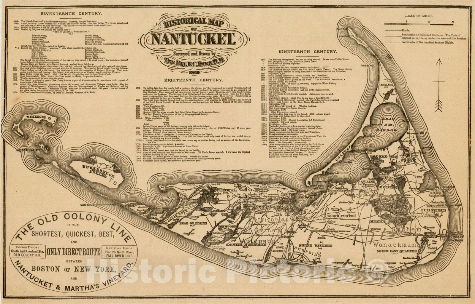 Historic Map : Historical Map of Nantucket. Surveyed and Drawn by The ...