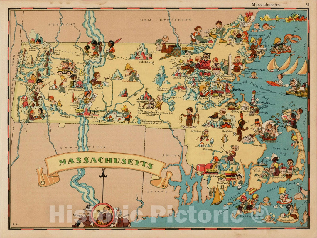 Historic Map : Massachusetts, 1935, Ruth Taylor White, v2, Vintage Wal ...