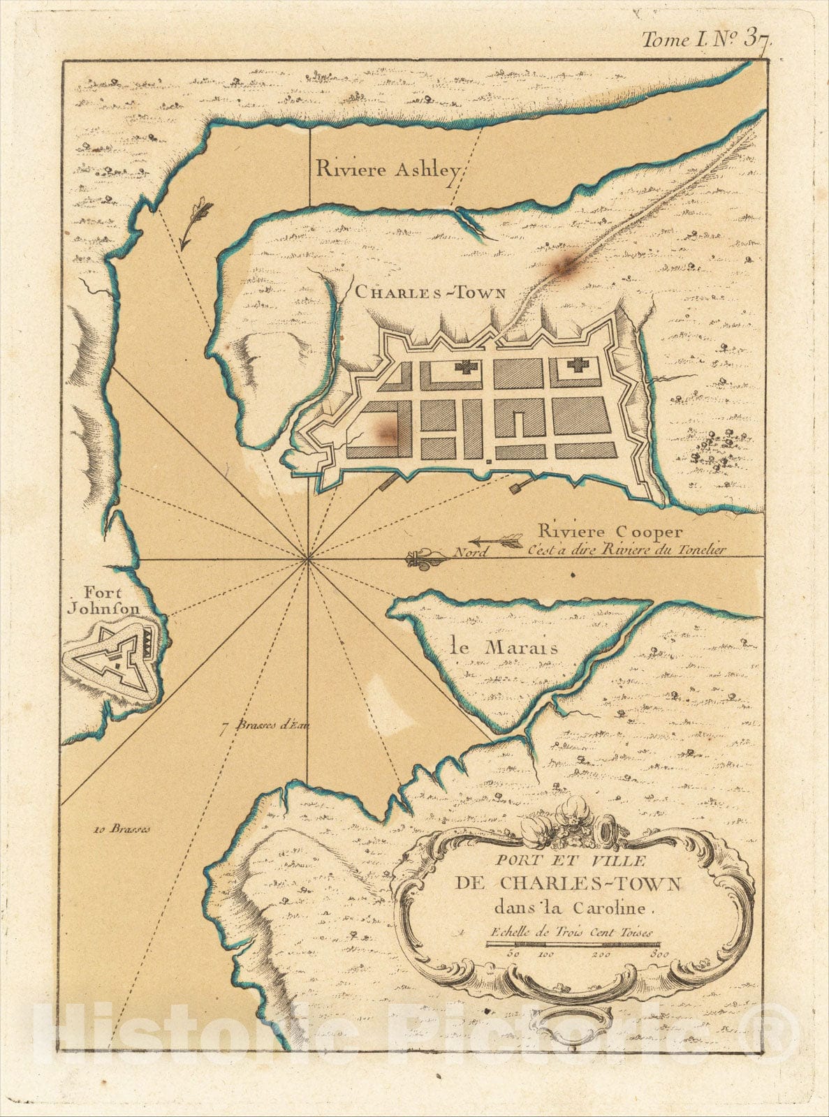 Historic Map : [Early Plan of Charleston] Port et Ville De Charles-Tow ...