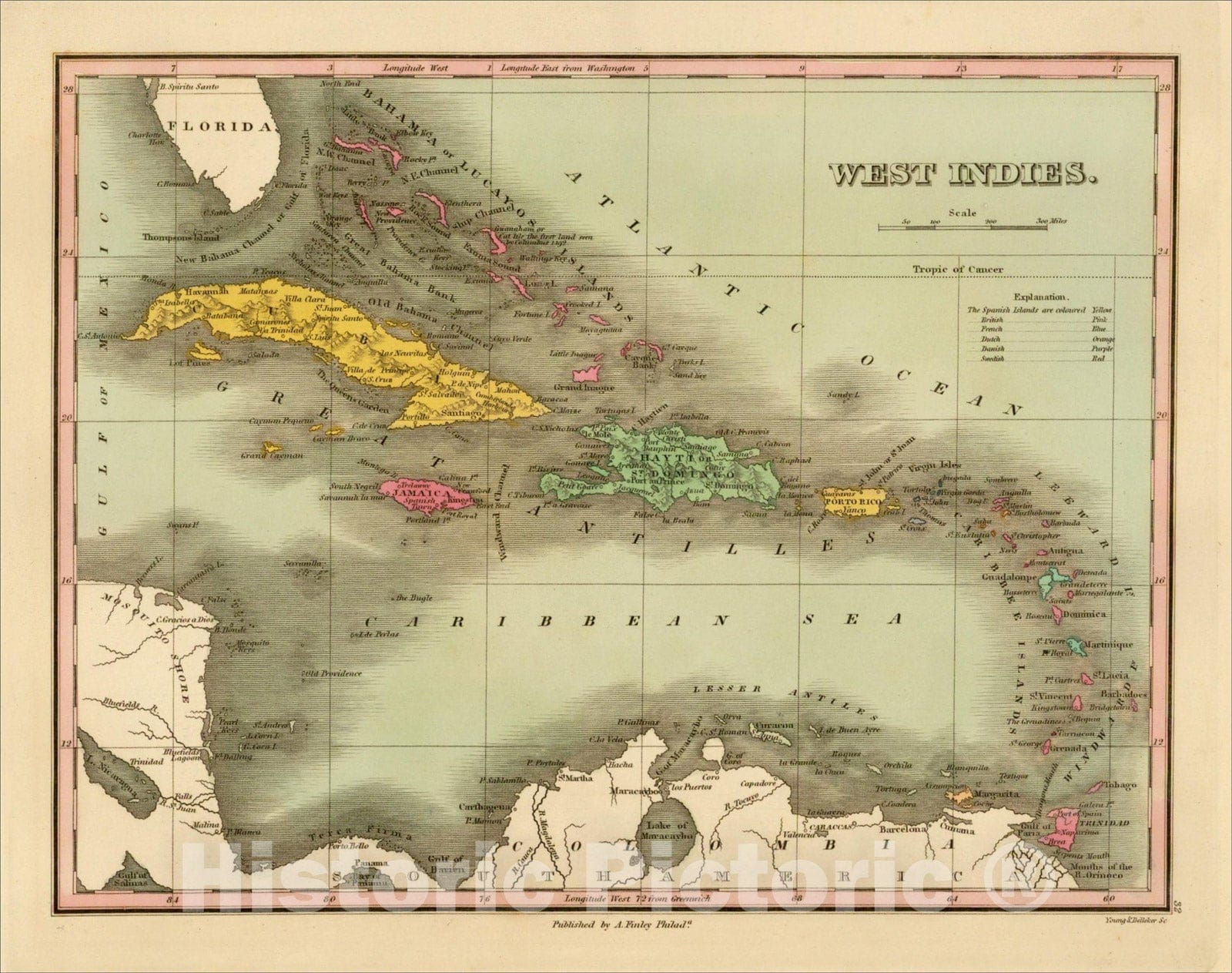 Historic Map : West Indies, 1824, Anthony Finley, v2, Vintage Wall Art ...