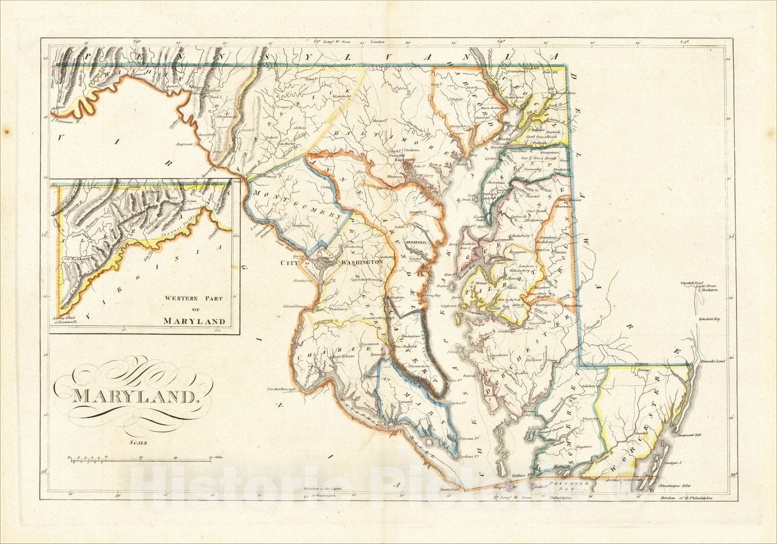 Historic Map : Maryland, 1814, Mathew Carey, v2, Vintage Wall Art ...