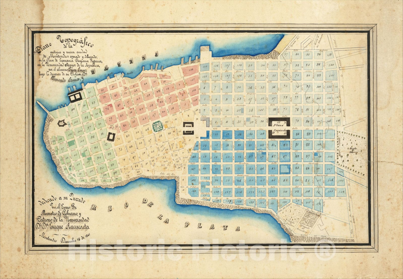 Historic Map : [Hand Drawn Map of Montevideo] Plano Topografico de la ...