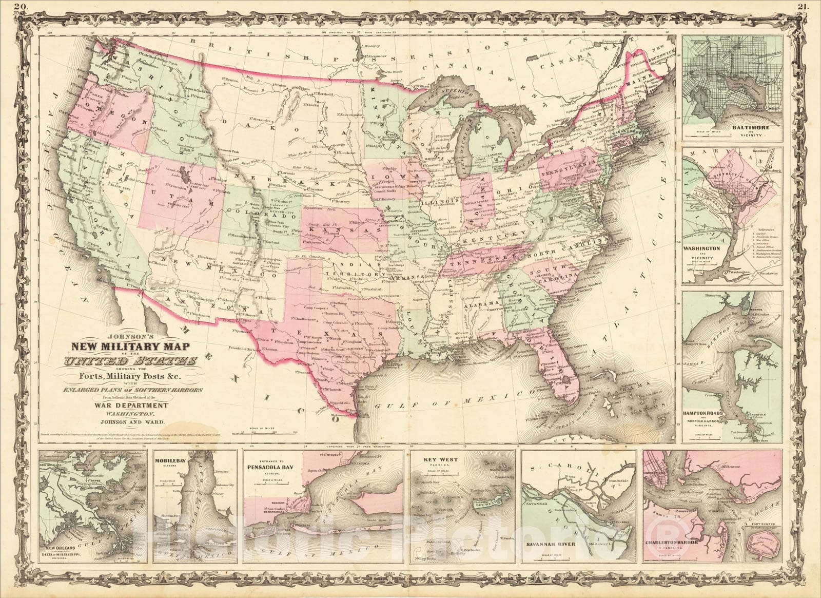 Historic Map : Johnson's New Military Map of the United States Forts ...