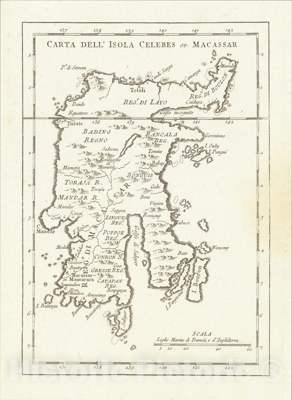 Historic Map : Carta Dell' Isola Celebes ou Macassar, 1770, Jacques Ni ...