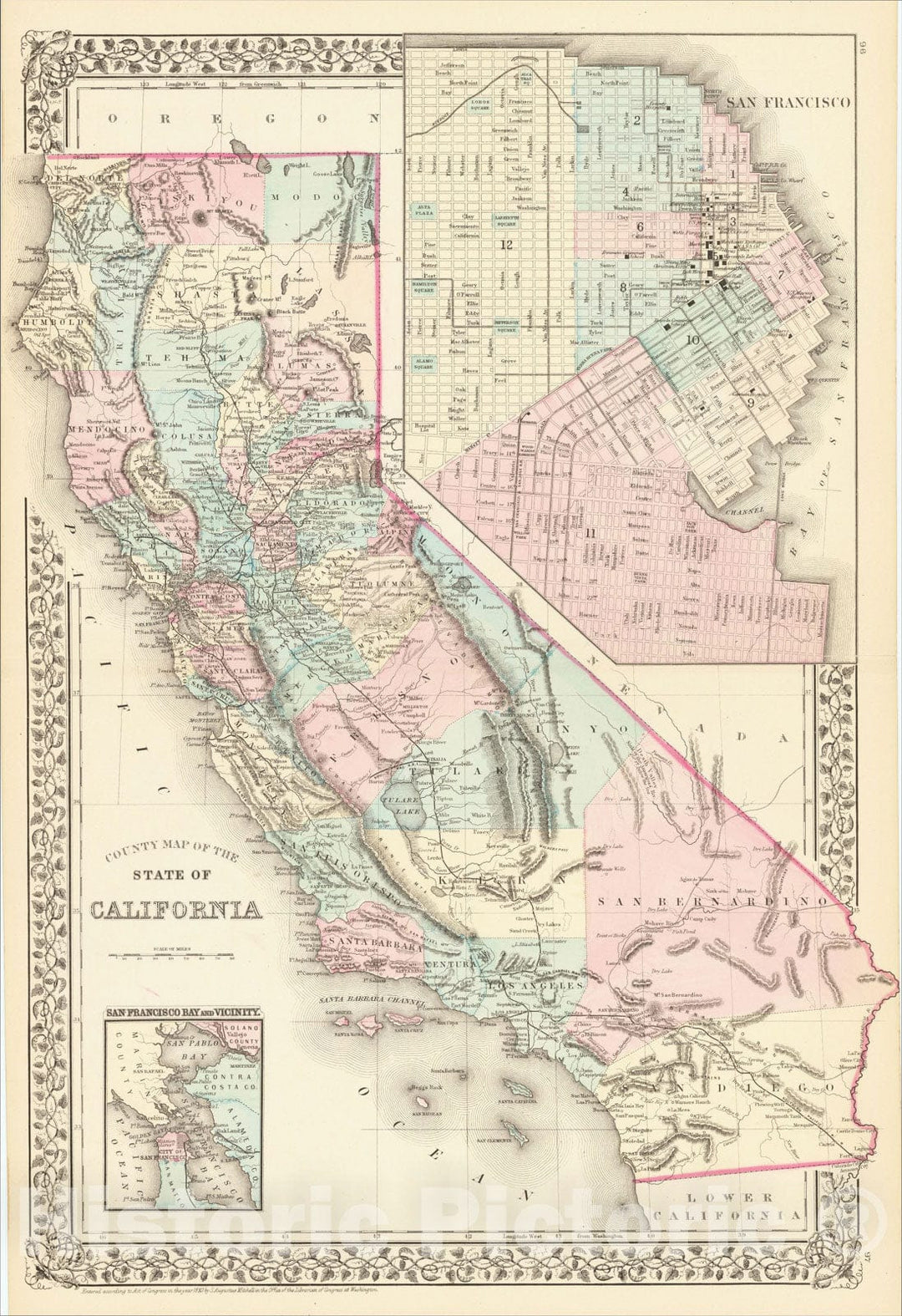 Historic Map : County Map of the State of California (with Large inset ...