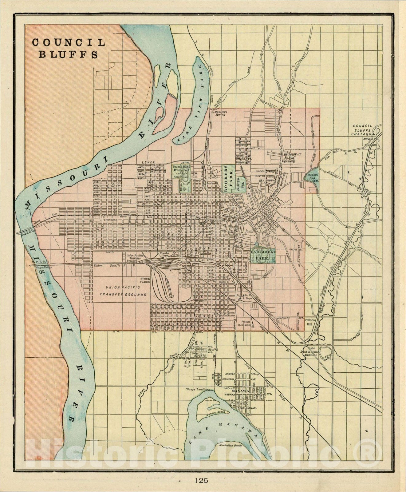 Historic Map : Council Bluffs, 1899, George F. Cram, Vintage Wall Art ...