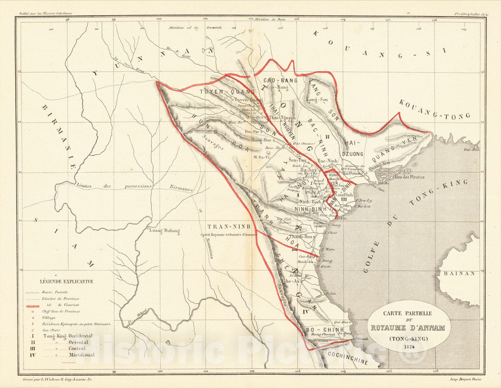 Historic Map : Carte Partielle du Royaume D'Annam (Tong-King) 1874, 18 ...