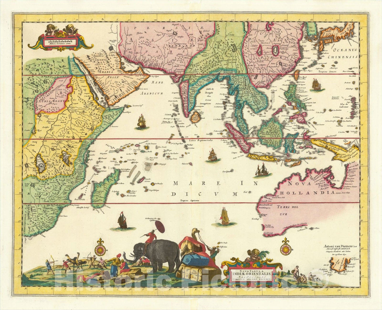 Historic Map : Nova Tabula India Orientalis, 1679, Carel Allard, Vinta ...