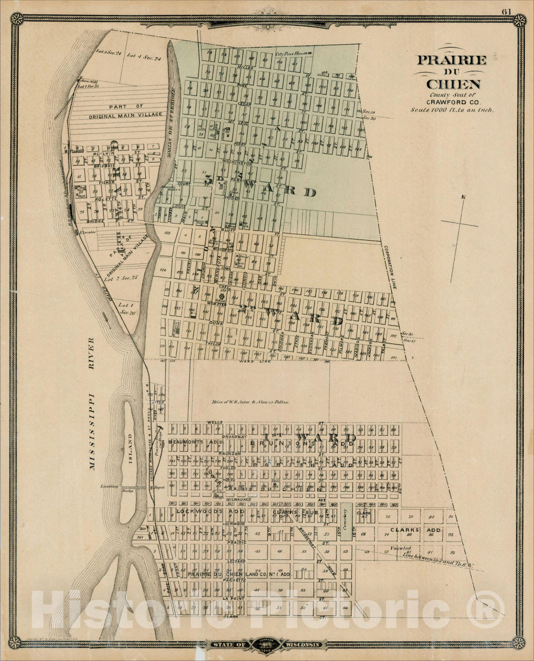 Prairie du Chien 1878 Town Plan - Wisconsin Historical Map – Historic ...
