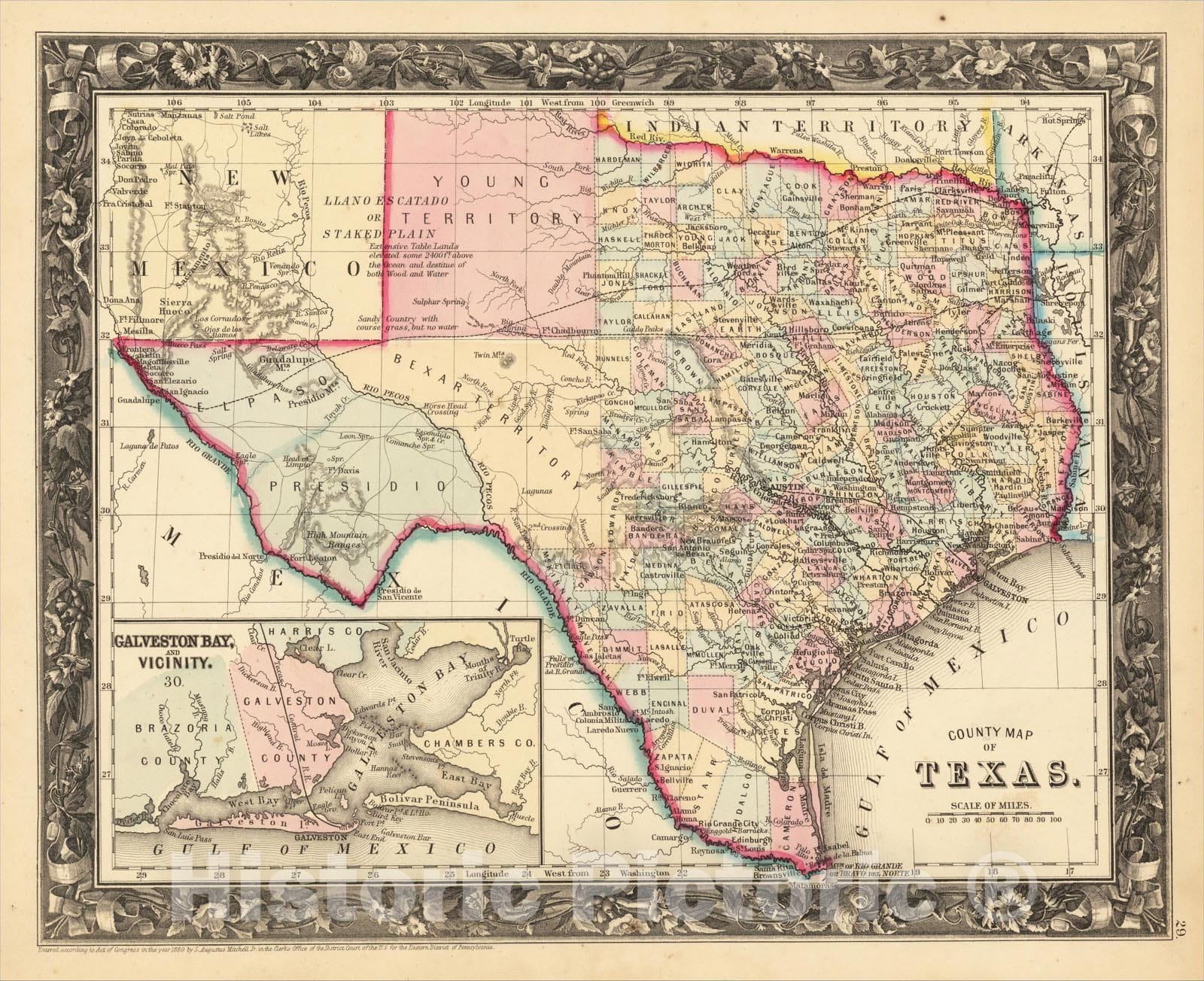 Texas County Map 1860 - Historical Railroad Map Print – Historic Pictoric