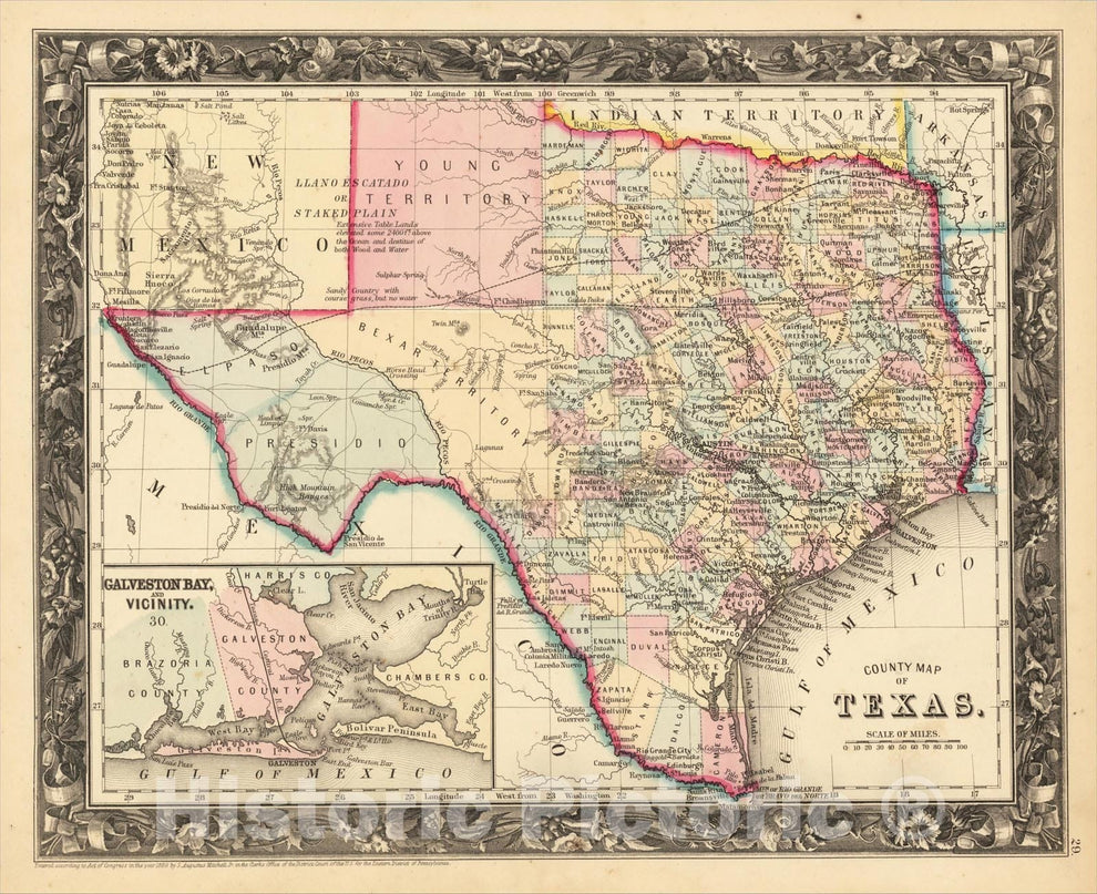 Historic Map : County Map of Texas, 1860, Samuel Augustus Mitchell Jr ...