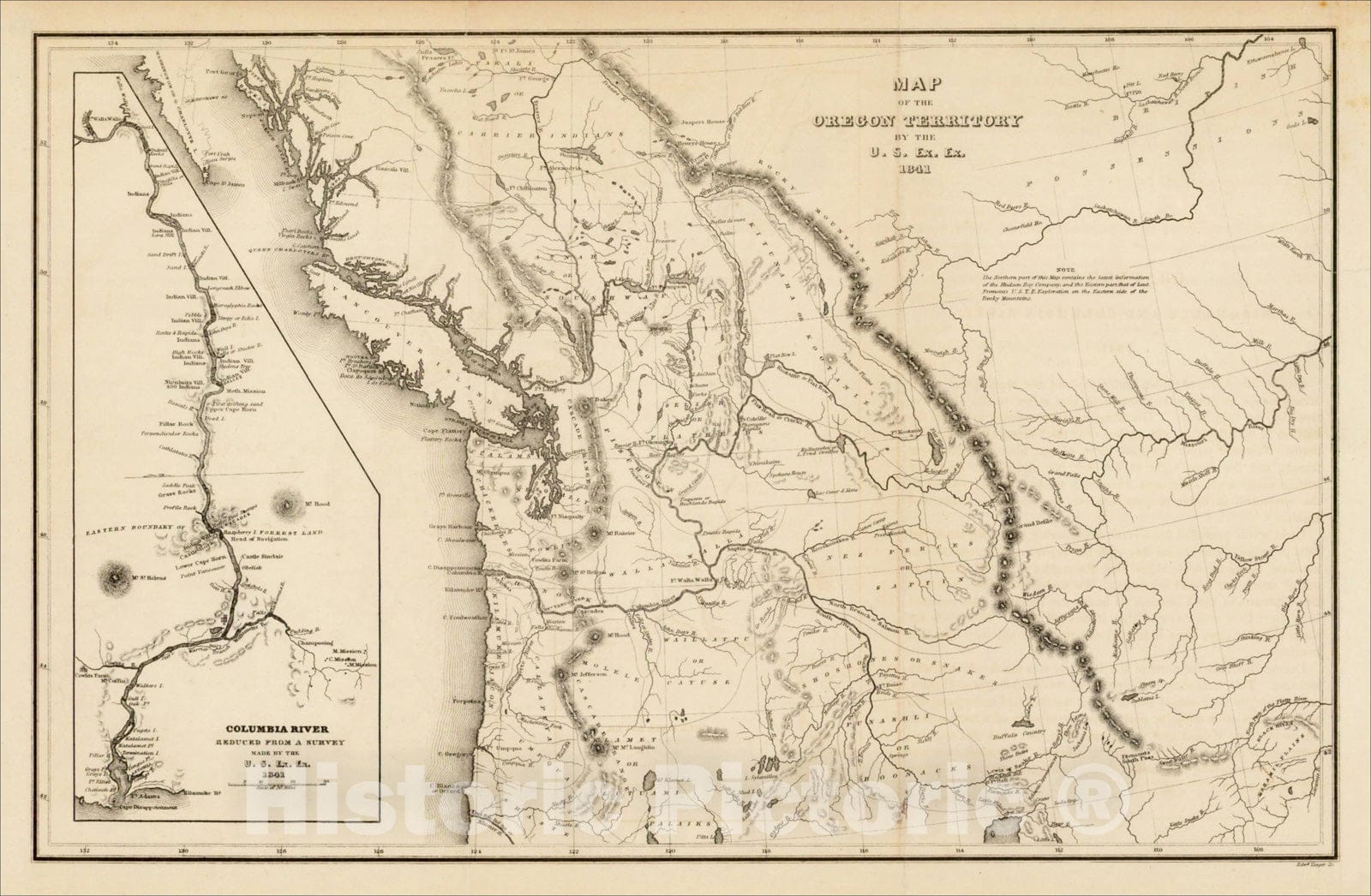 Historic Map : Map of the Oregon Territory by the US. Ex. Ex. 1841, 18 ...