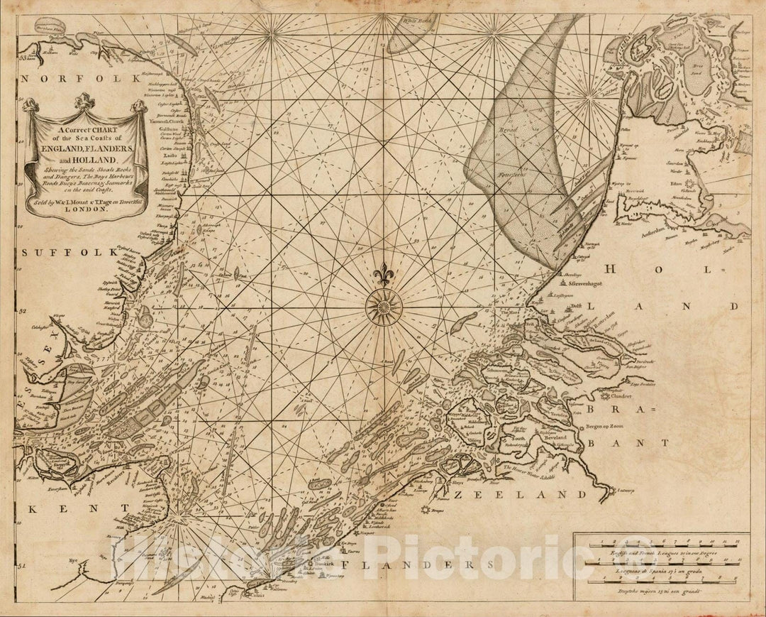 Historic Map : A Correct Chart Of The Sea Coasts Of England, c1750 ...