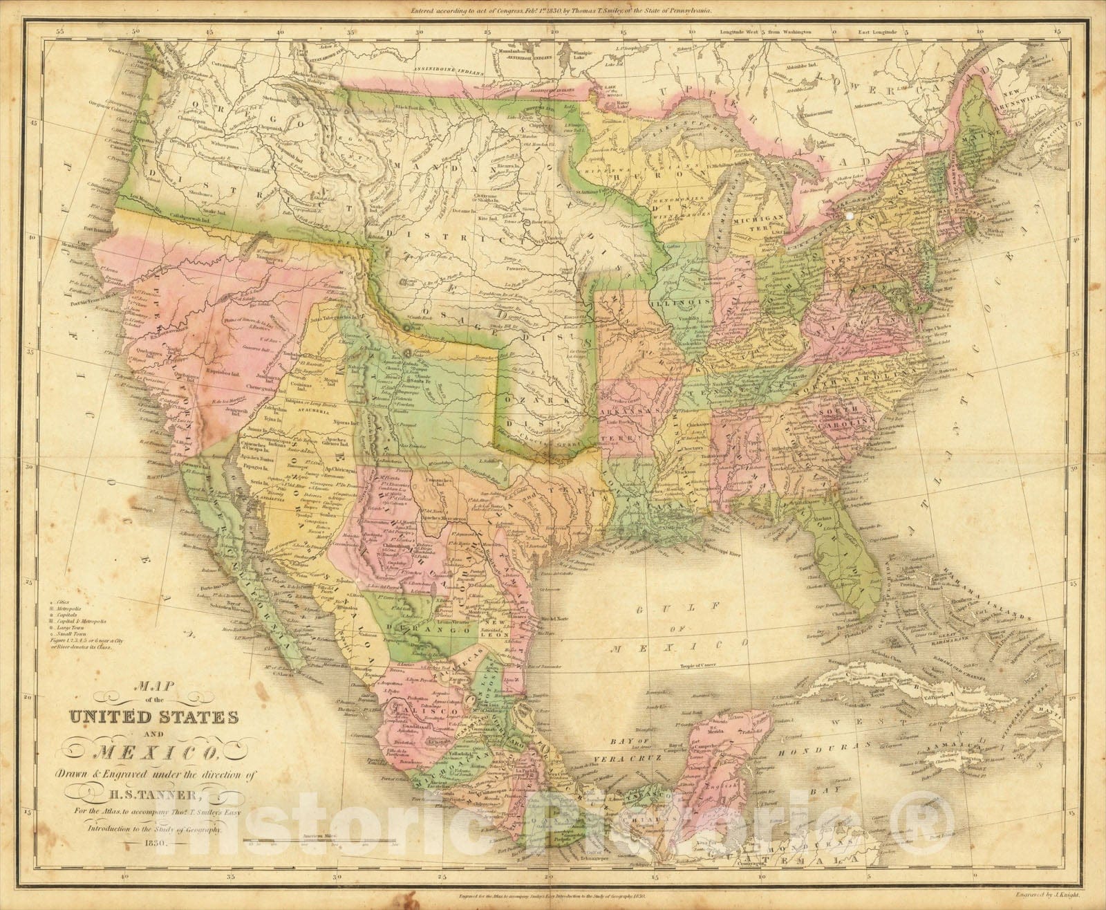 Historic Map : Map of the United States and Mexico, 1830, Henry Schenk ...