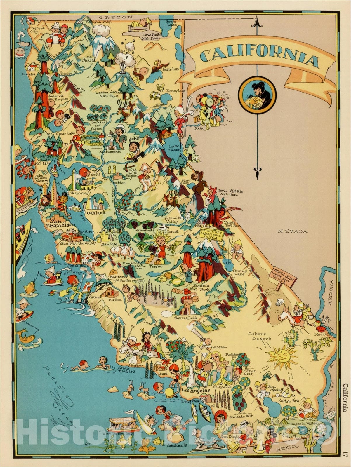 Historic Map : California, 1935, Ruth Taylor White, v2, Vintage Wall A ...