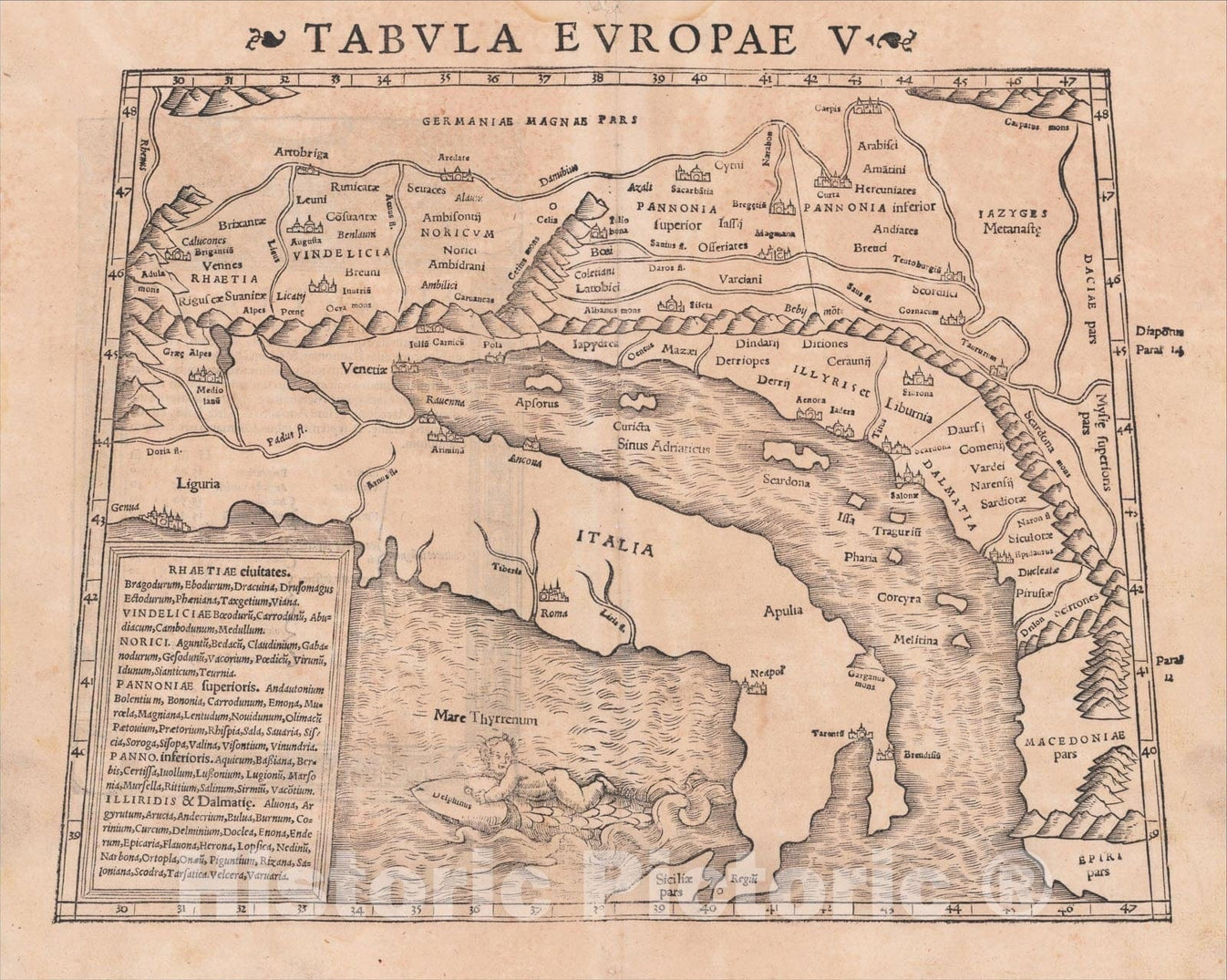 Historic Map : Europae Tabula V (Adriatic, Italy and Balkans) (), 1542 ...