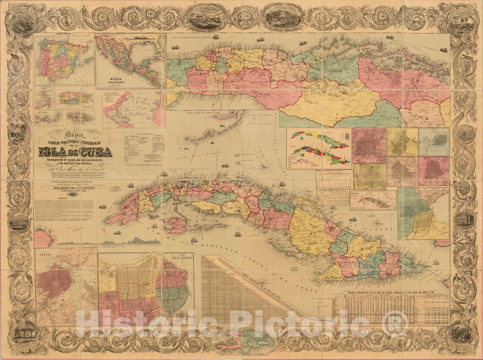 Historic Map : Mapa Fisico Politico e Itinerario de la Isla De Cuba, 1 ...