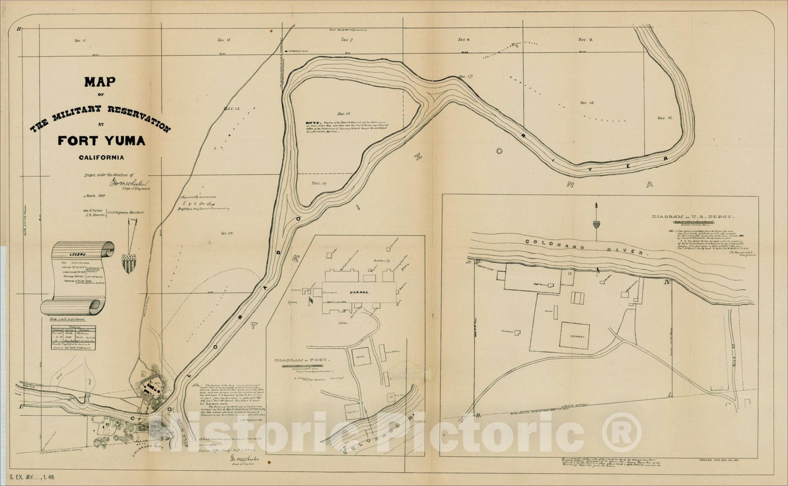 Historic Map : Map of the Military Reservation at Fort Yuma California ...