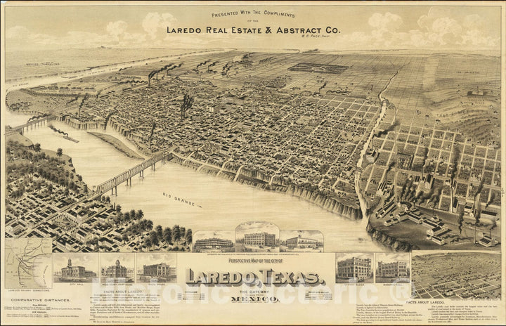 Historic Map : Perspective Map of the City of Laredo, Texas. The Gatew ...