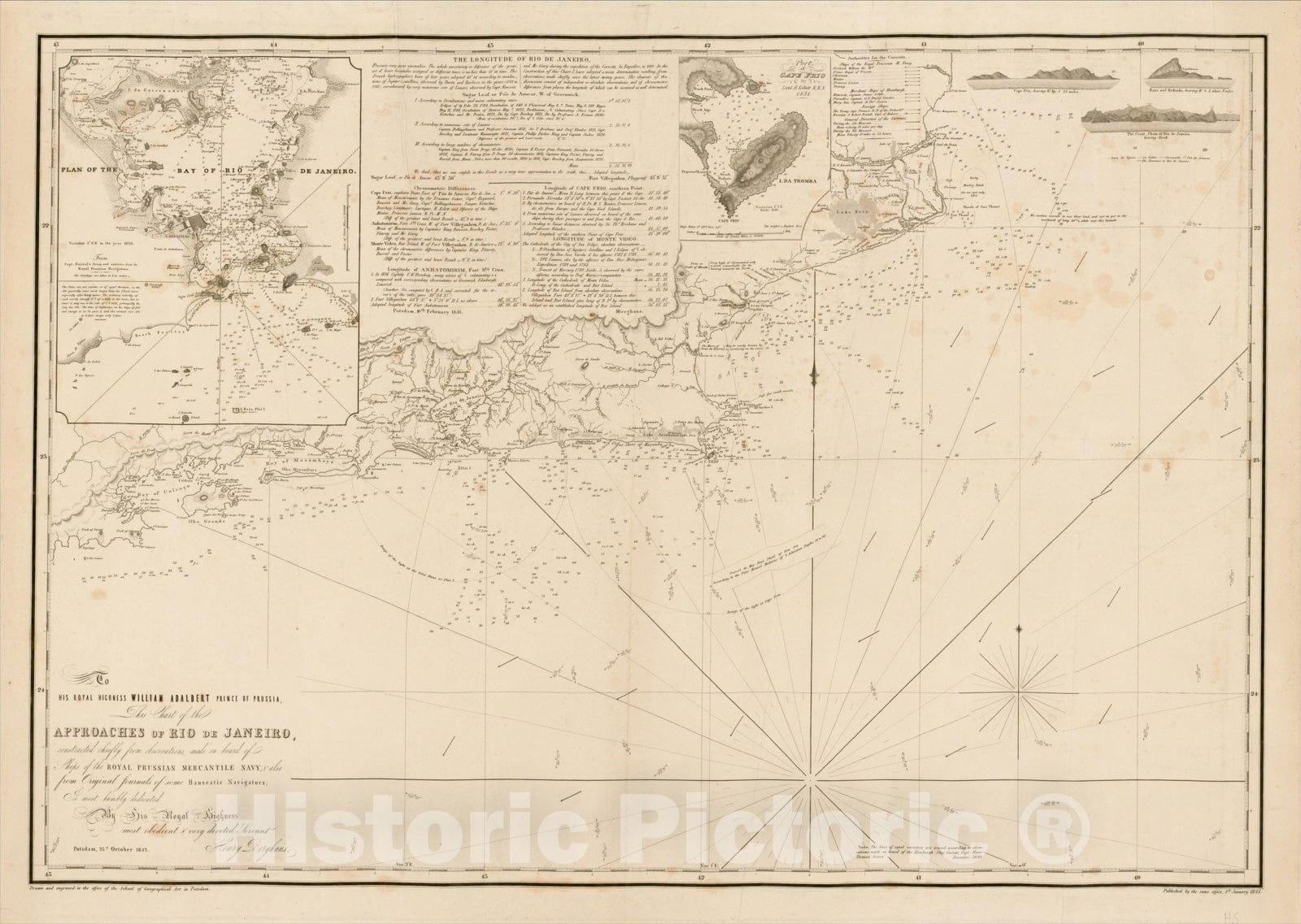 Historic Map : Chart of the Approaches of Rio de Janeiro, 1843, Heinri ...