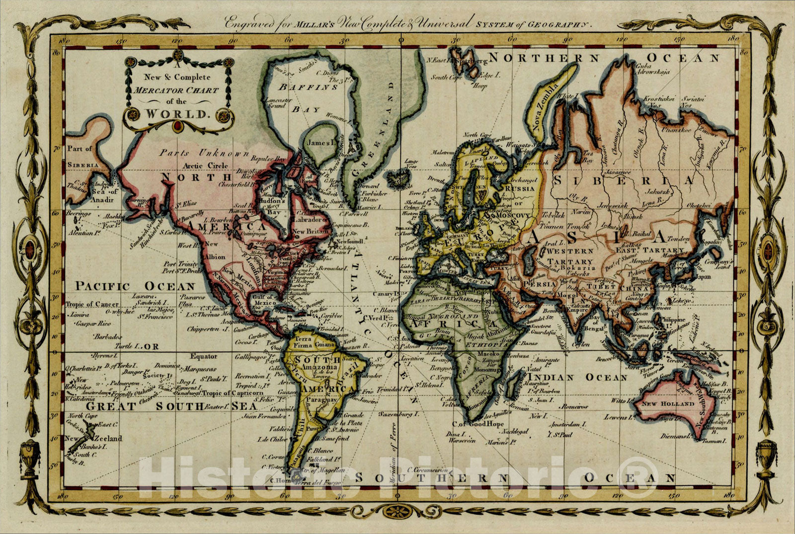 Historic Map : A New & Complete Mercator Chart of the World, c1780, An ...