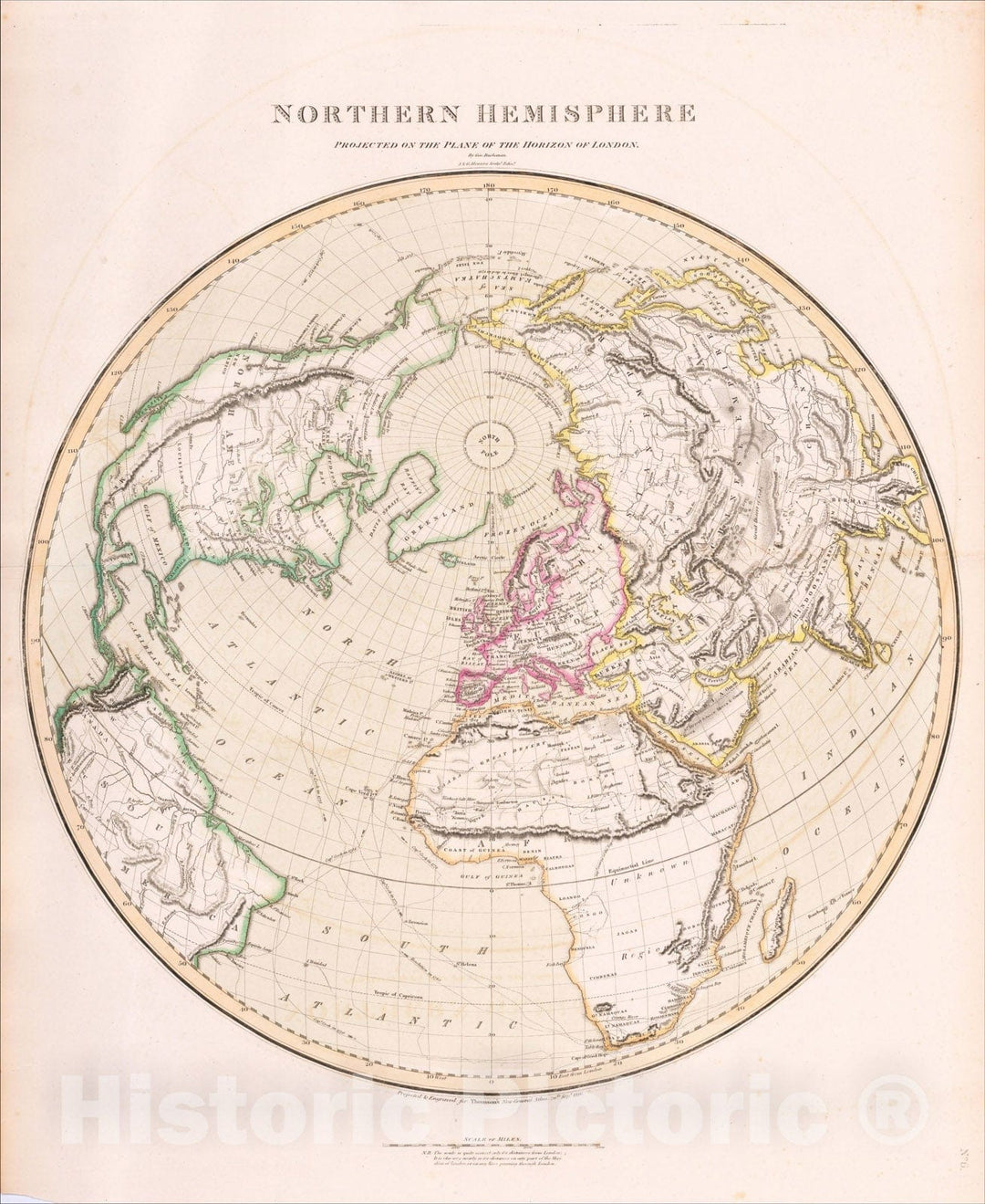 Historic Map : Northern Hemisphere Projected On The Plan of The Horizo ...