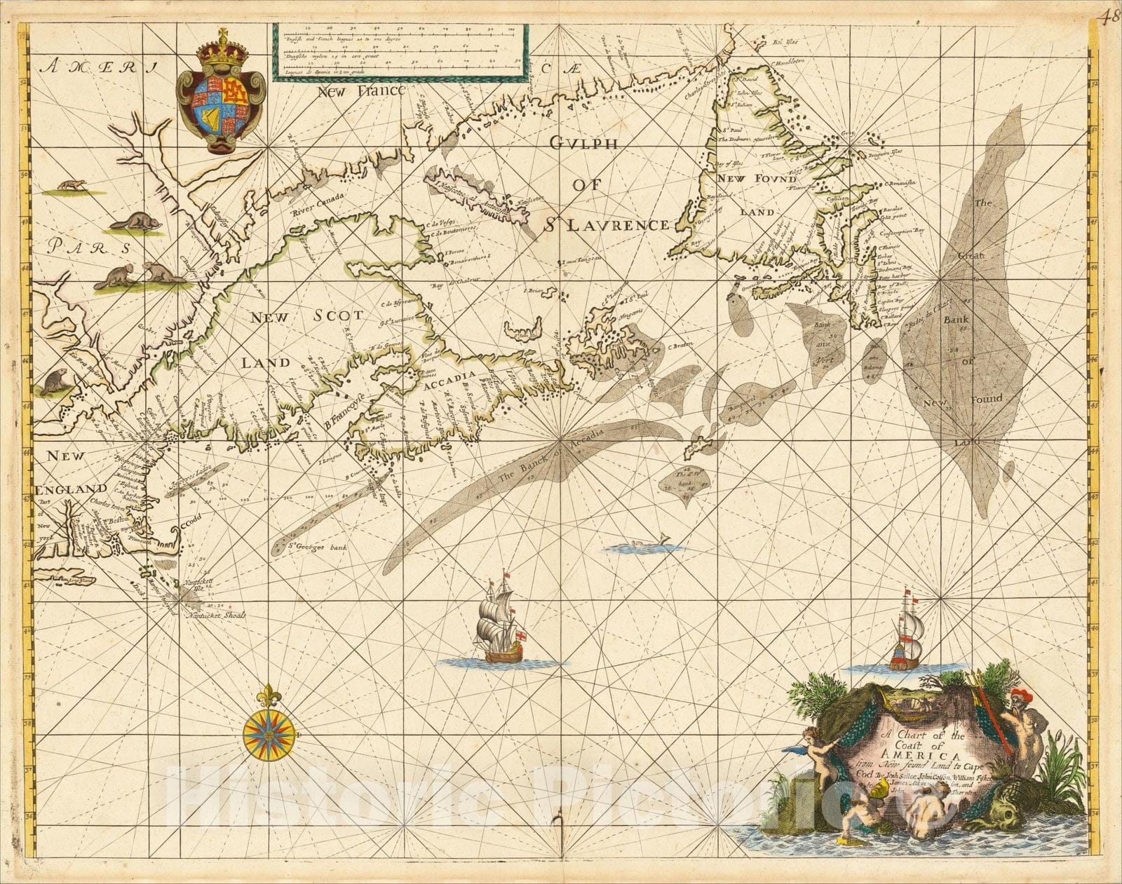 Historic Map : A Chart of the Coast of America from New found Land to ...