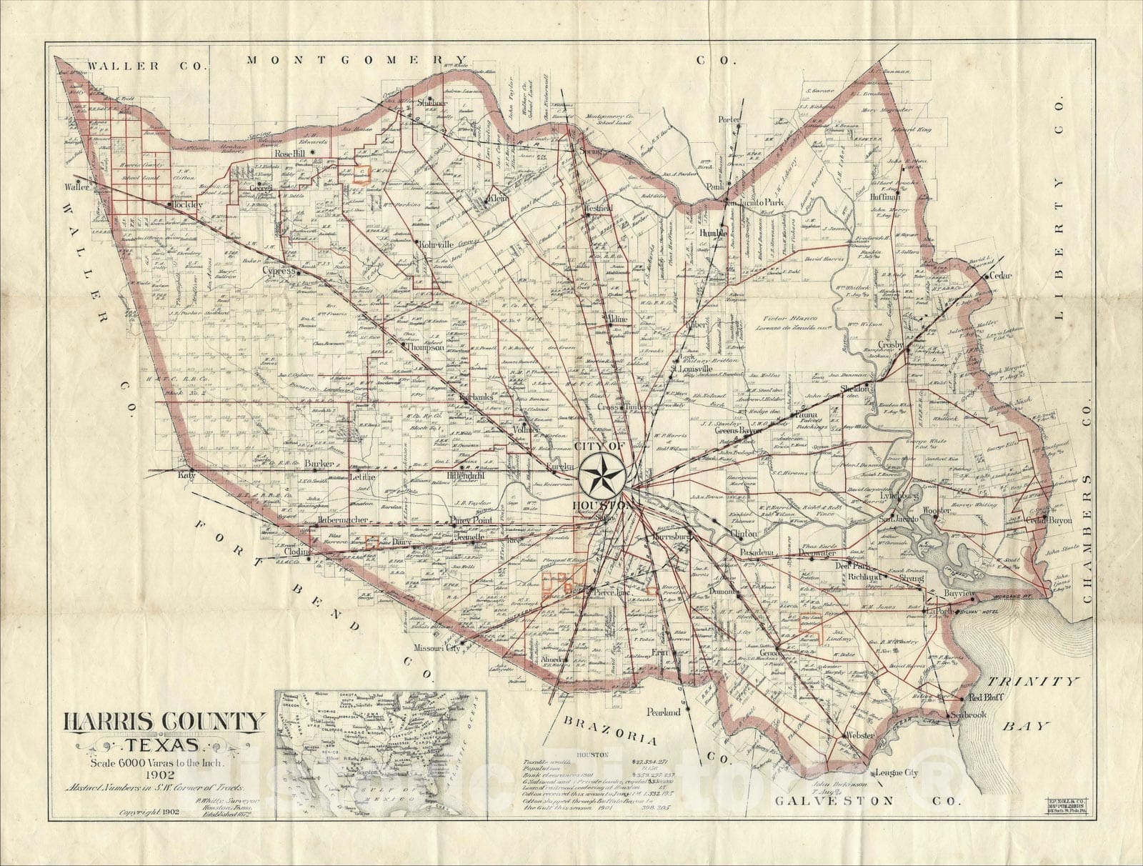 Historic Map : Harris County Texas, 1902, 1902, Patrick Whitty, Vintag ...