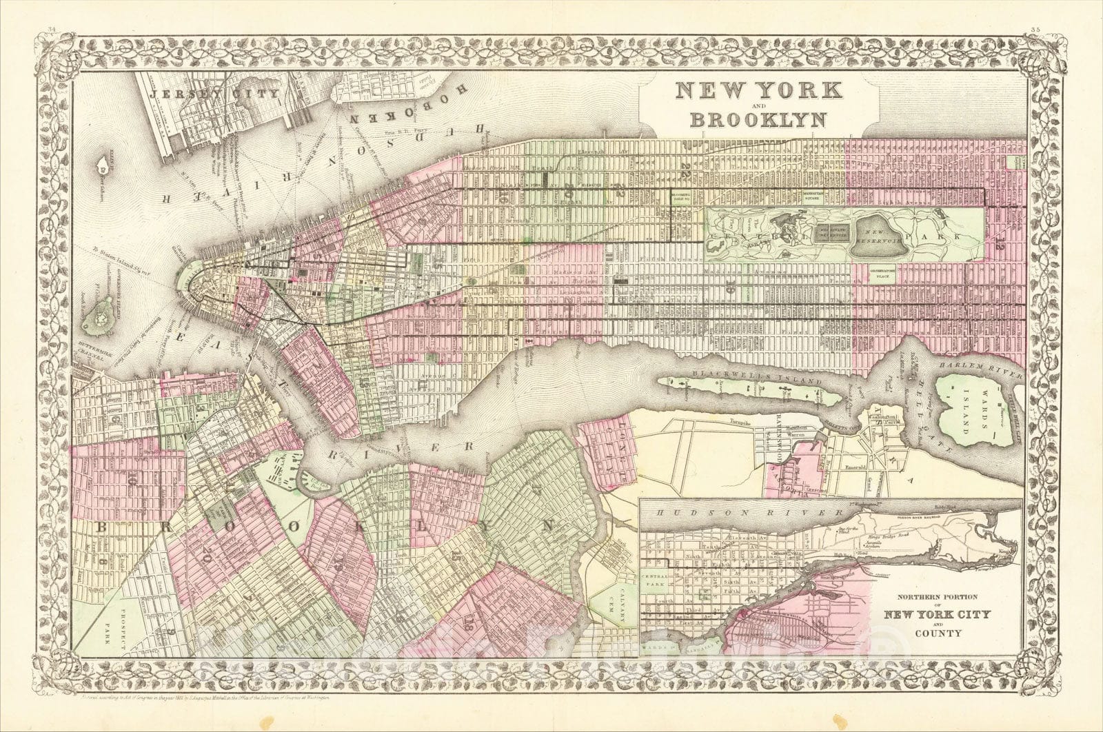 Historic Map : New York and Brooklyn, 1882, Samuel Augustus Mitchell J ...