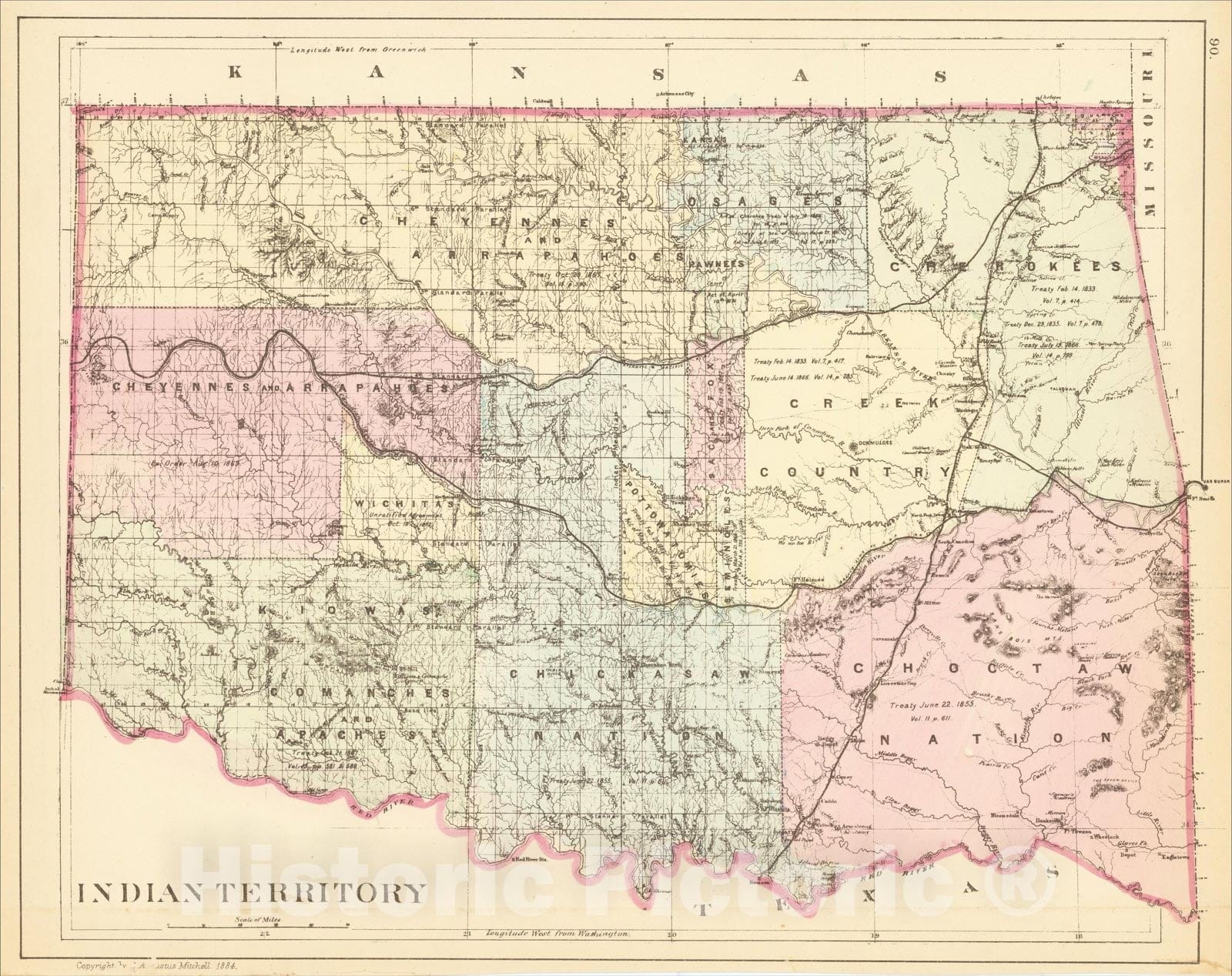 Historic Map : Indian Territory, 1884, Samuel Augustus Mitchell Jr., V ...