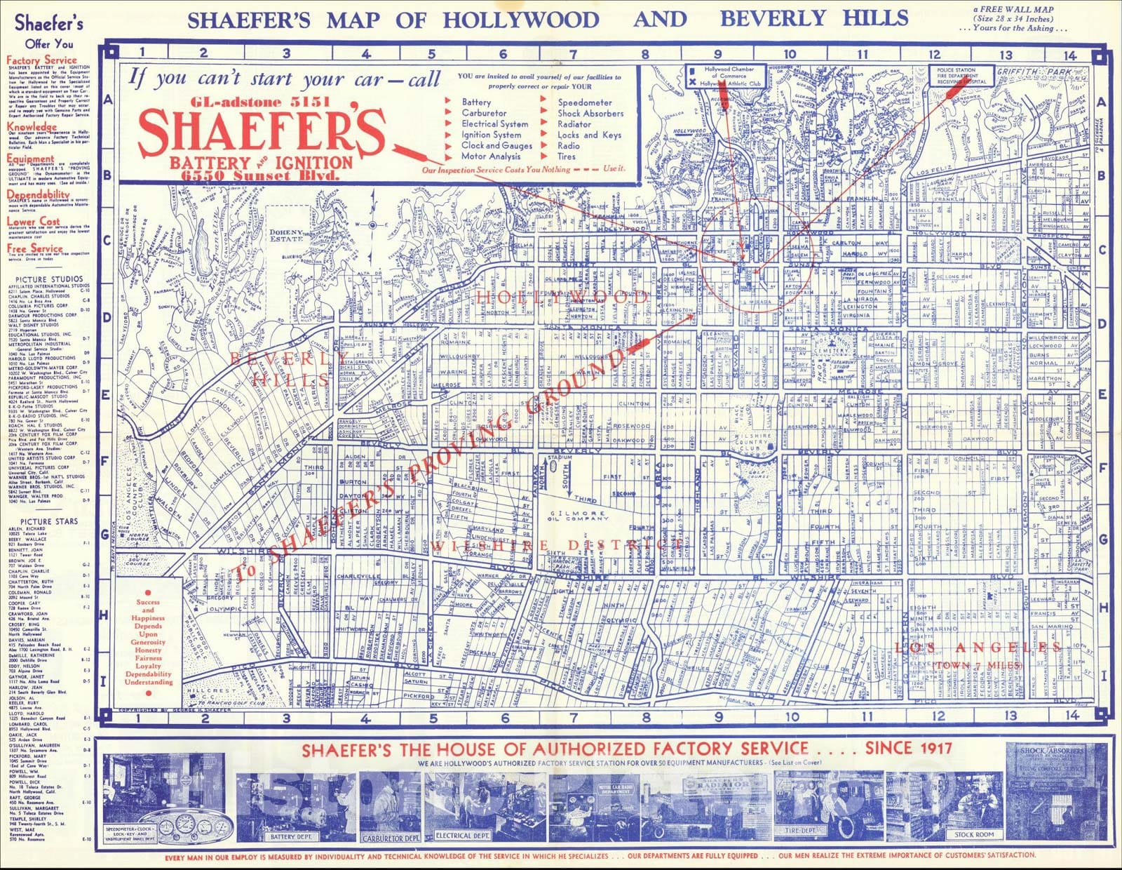 Hollywood Beverly Hills Street Studio Map 1935 Print – Historic Pictoric