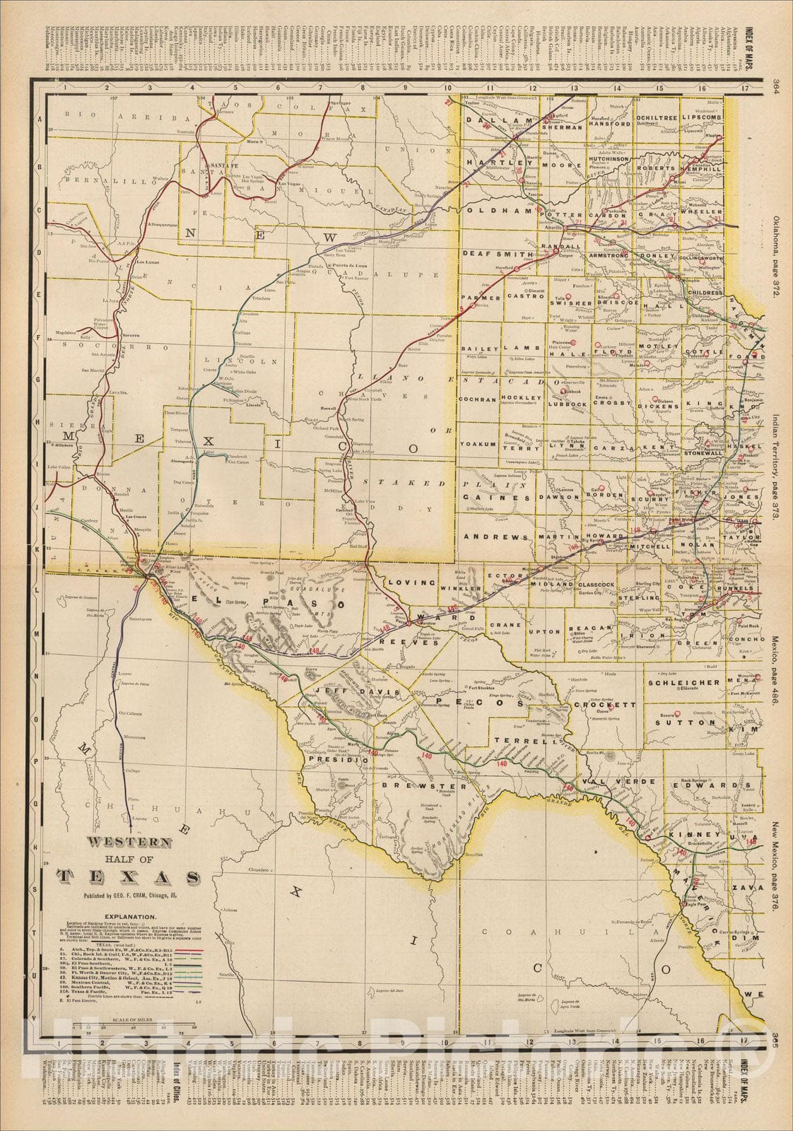 Historic Map : Western Half of Texas, 1895, George F. Cram, Vintage Wa ...