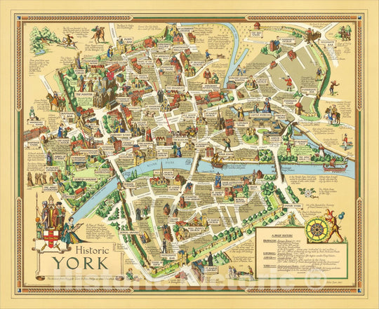 Historic Map : Historic York, 1947, Estra Clark, Vintage Wall Art ...