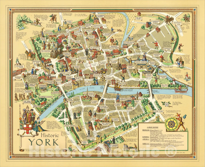 Historic Map : Historic York, 1947, Estra Clark, Vintage Wall Art ...