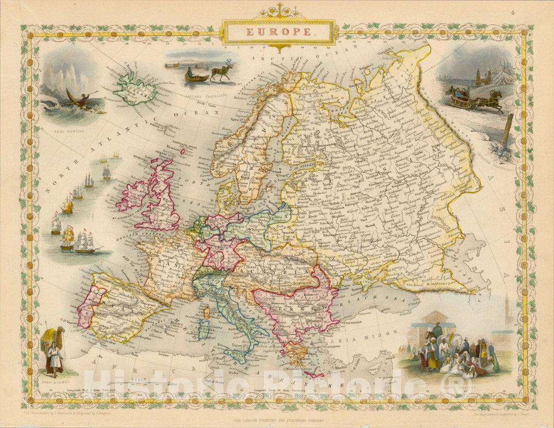 Historic Map : Europe, 1851, John Tallis, v3, Vintage Wall Art ...