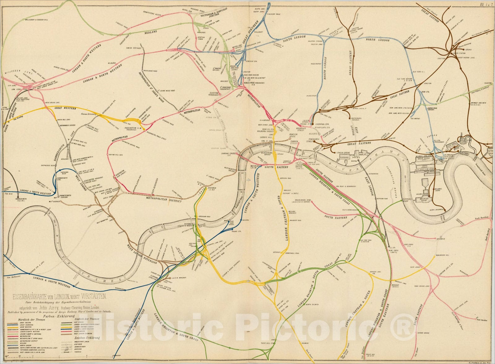 Historic Map : London Underground and Railway Map, 1876, , Vintage Wal ...