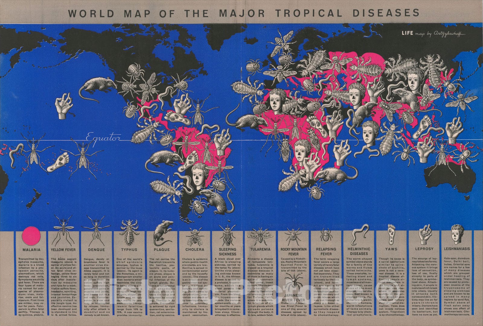 Historic Map : World Map of the Major Tropical Diseases, 1944, Boris A ...