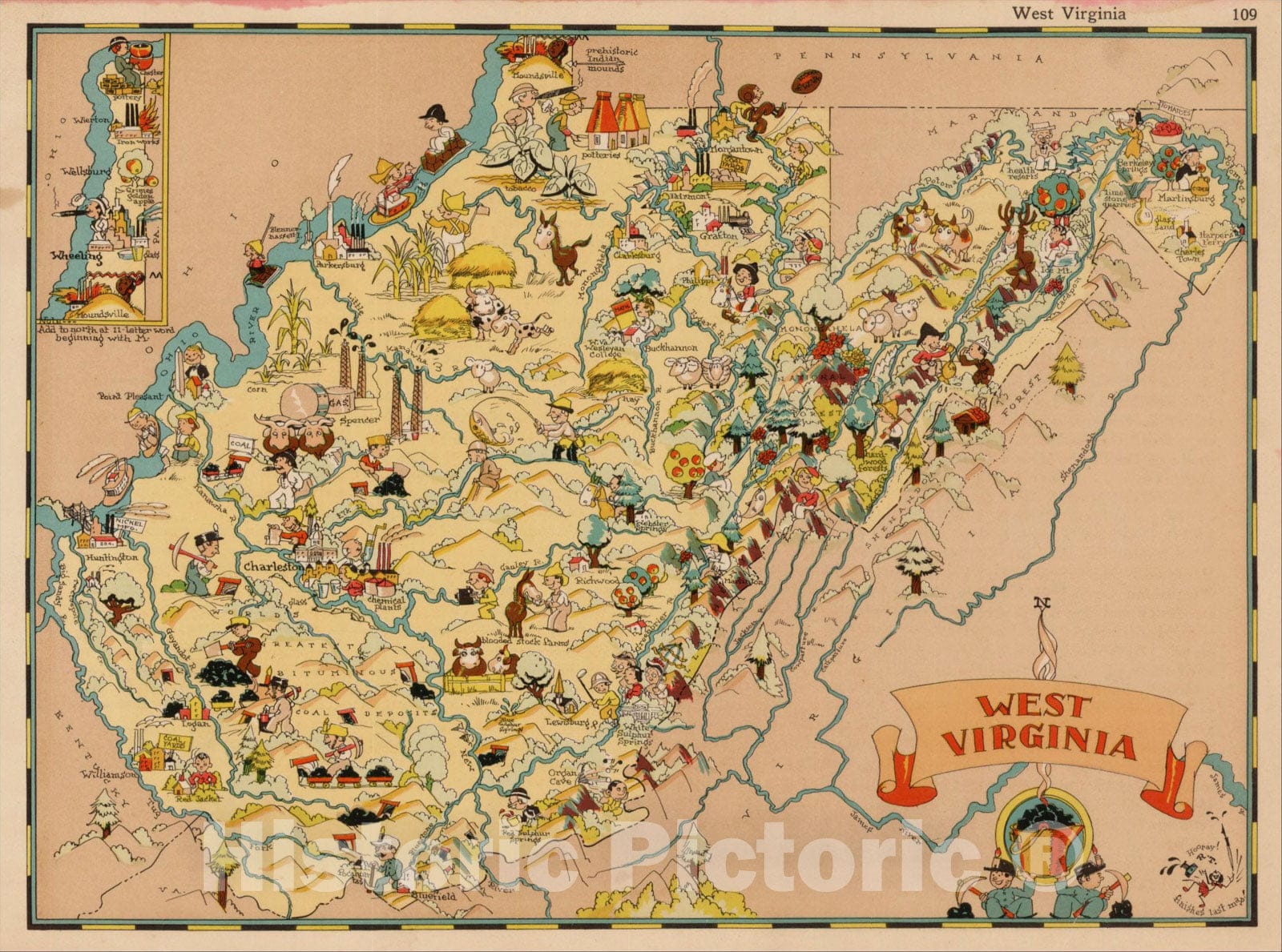Historic Map : West Virginia, 1935, Ruth Taylor White, v2, Vintage Wal ...