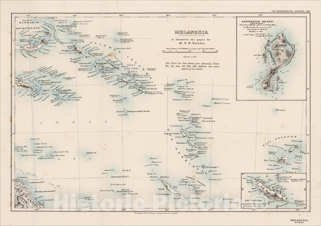 Historic Map : Melanesia -- To illustrate the paper by W. H. R. Rivers ...