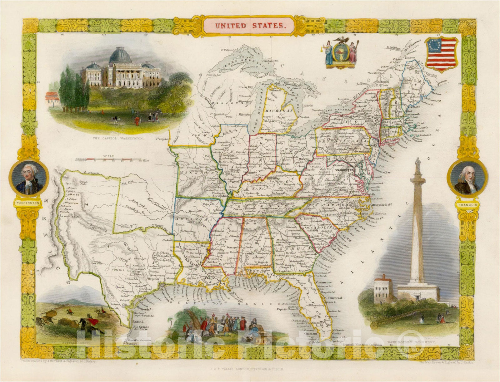 Historic Map : United States Including Texas, 1848, John Tallis, v3, V ...