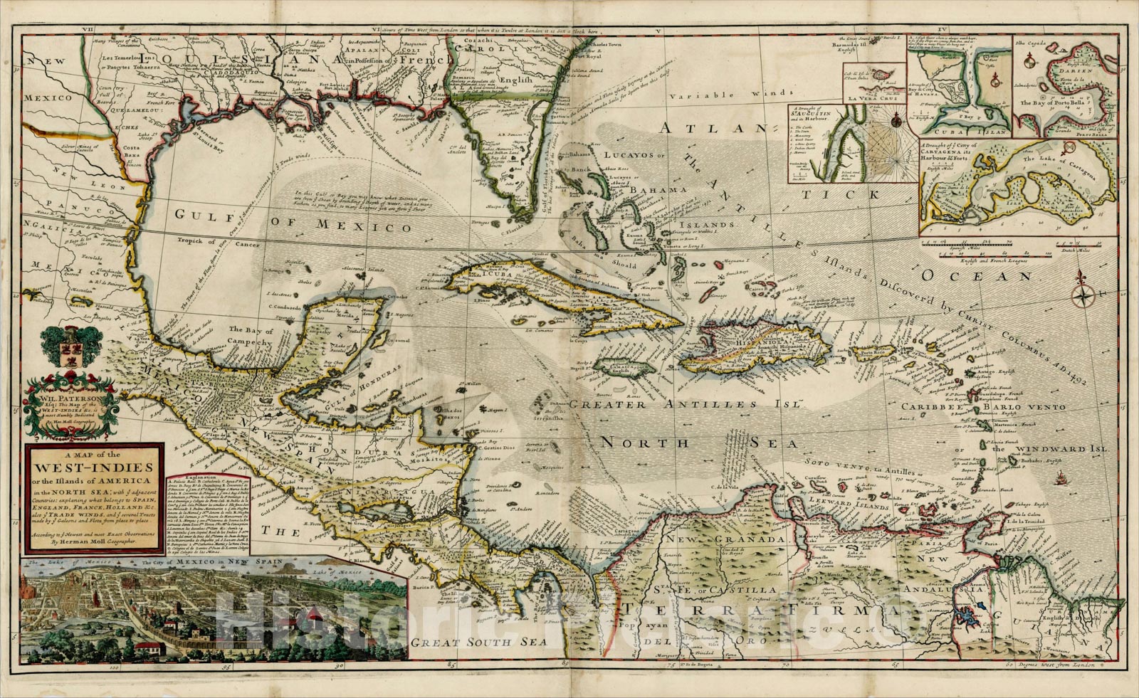 Historic Map : West-Indies in the North Sea; with ye adjacent Countrie ...