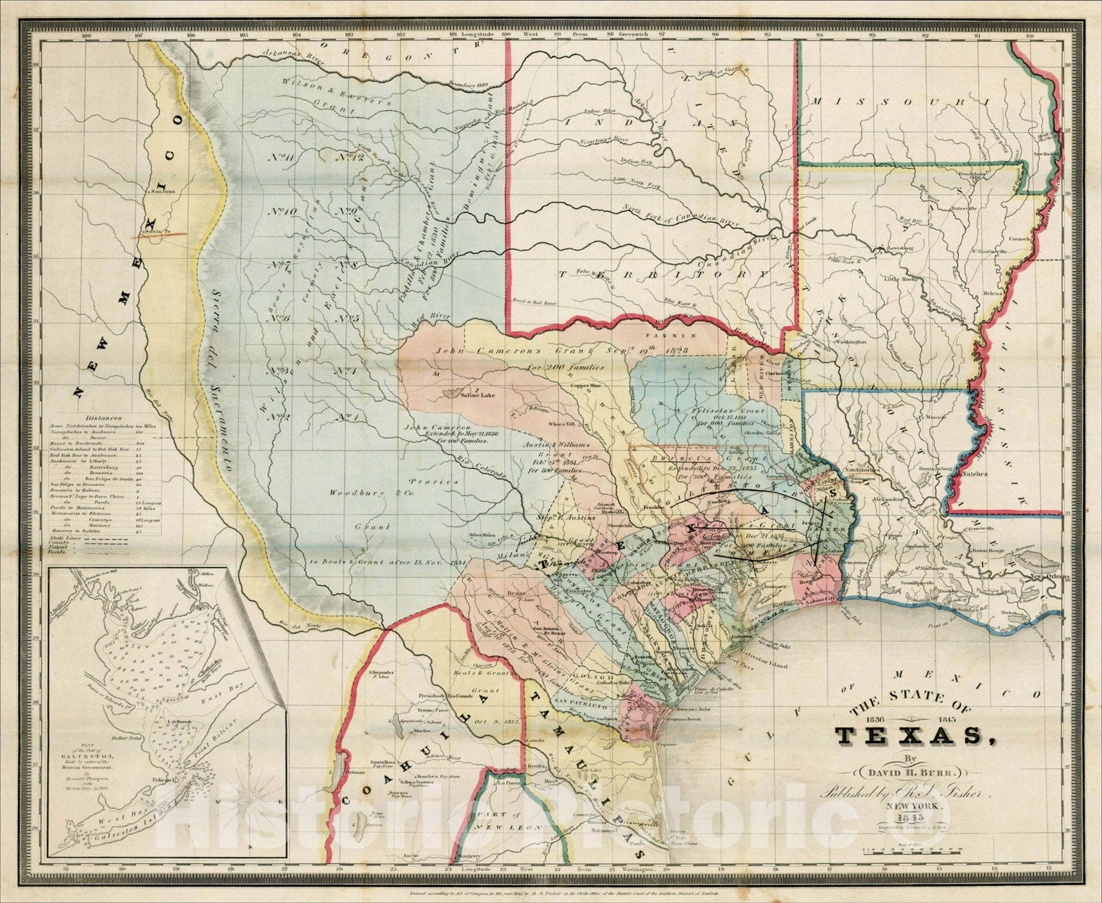 Historic Map : New Map of the State of Texas 1845, 1845, , Vintage Wal ...