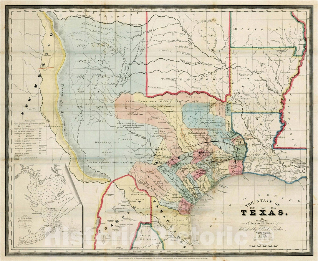 Historic Map : New Map of the State of Texas 1845, 1845, , Vintage Wal ...