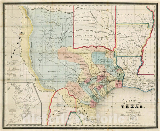 Historic Map : New Map of the State of Texas 1845, 1845, , Vintage Wal ...
