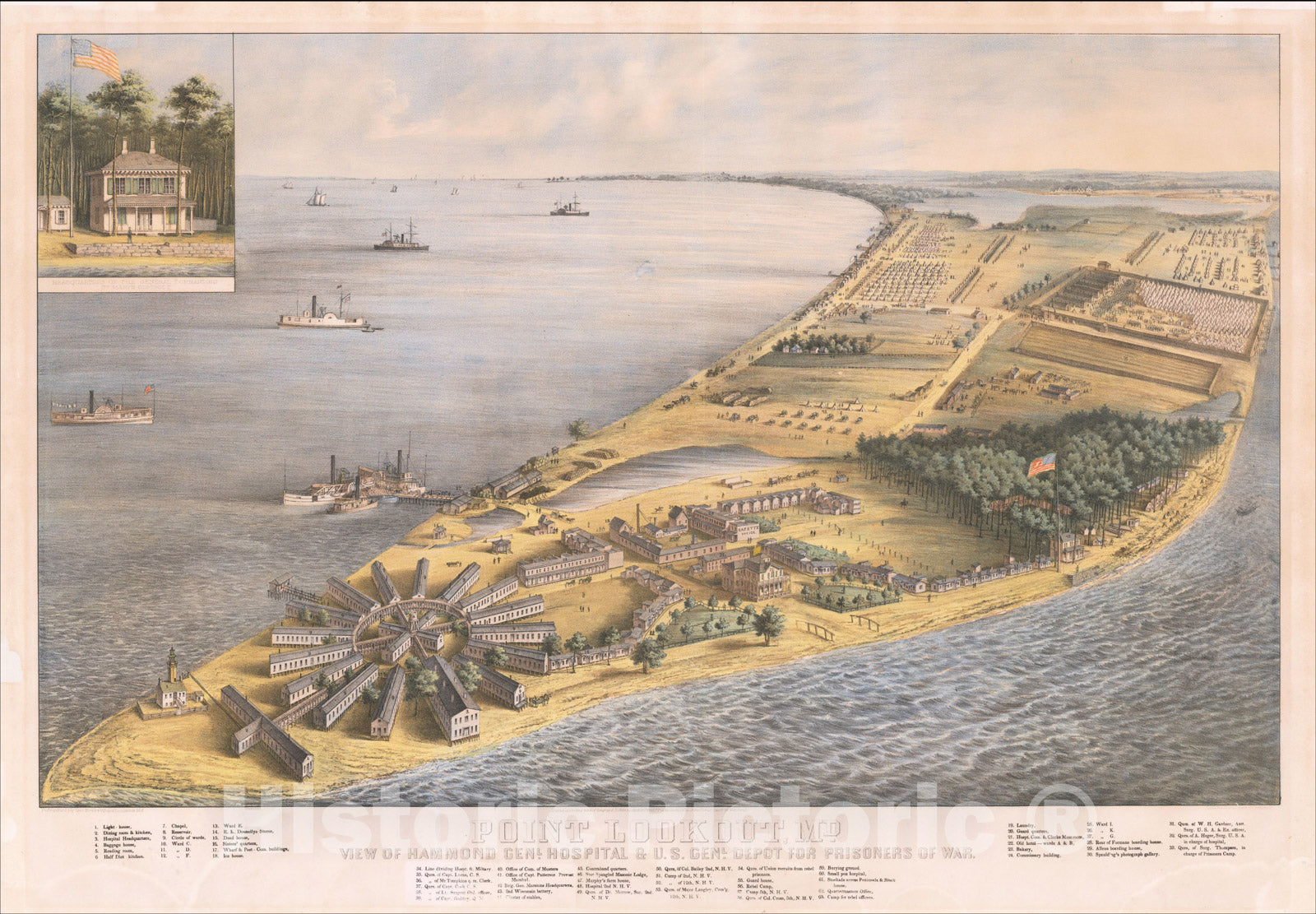 Historic Map : Point Lookout MD. View of Hammond Genl. Hospital & U.S ...