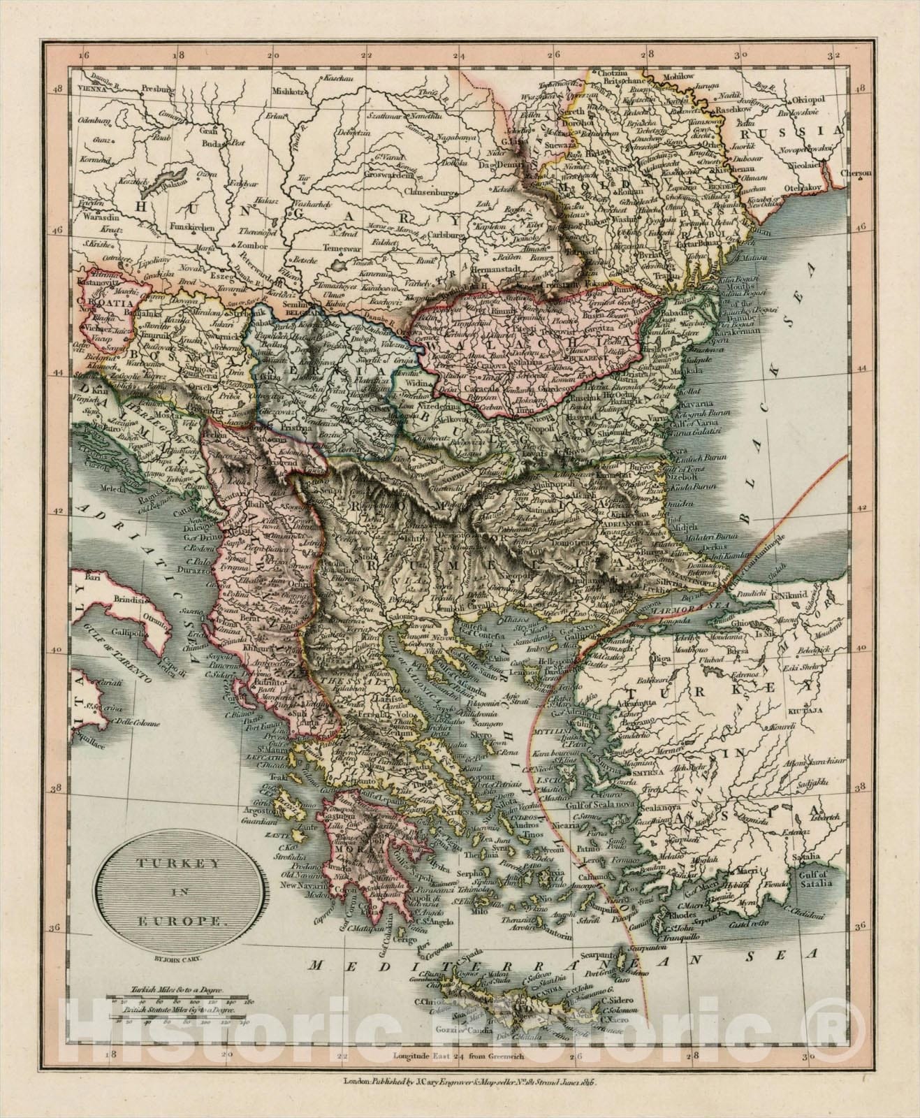 Historic Map : Turkey In Europe, 1816, John Cary, Vintage Wall Art ...