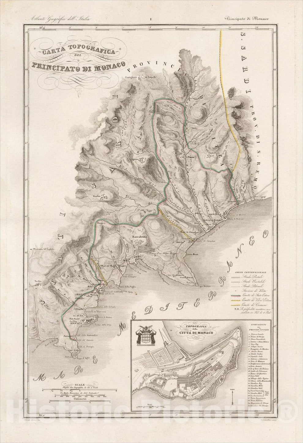 Topographic Map of Monaco 1844 | Historical Map Print – Historic Pictoric